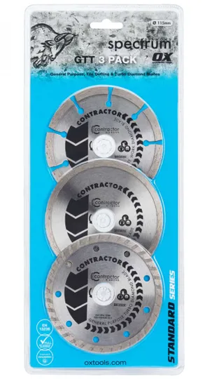 OX Spectrum X3-GTT-115/22 Contractor Diamond Blade Triple Pack, 115mm x ...